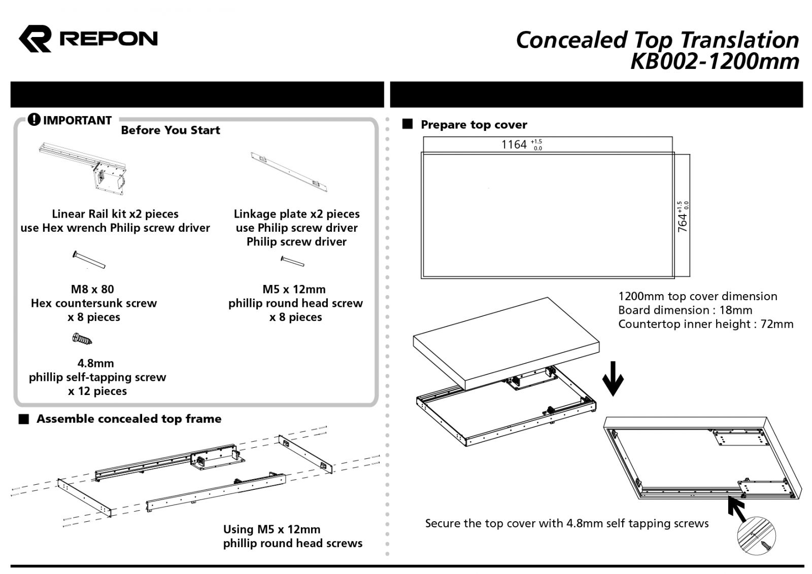 Kitchen island Top Series - Concealed Top - REPON SLIDES